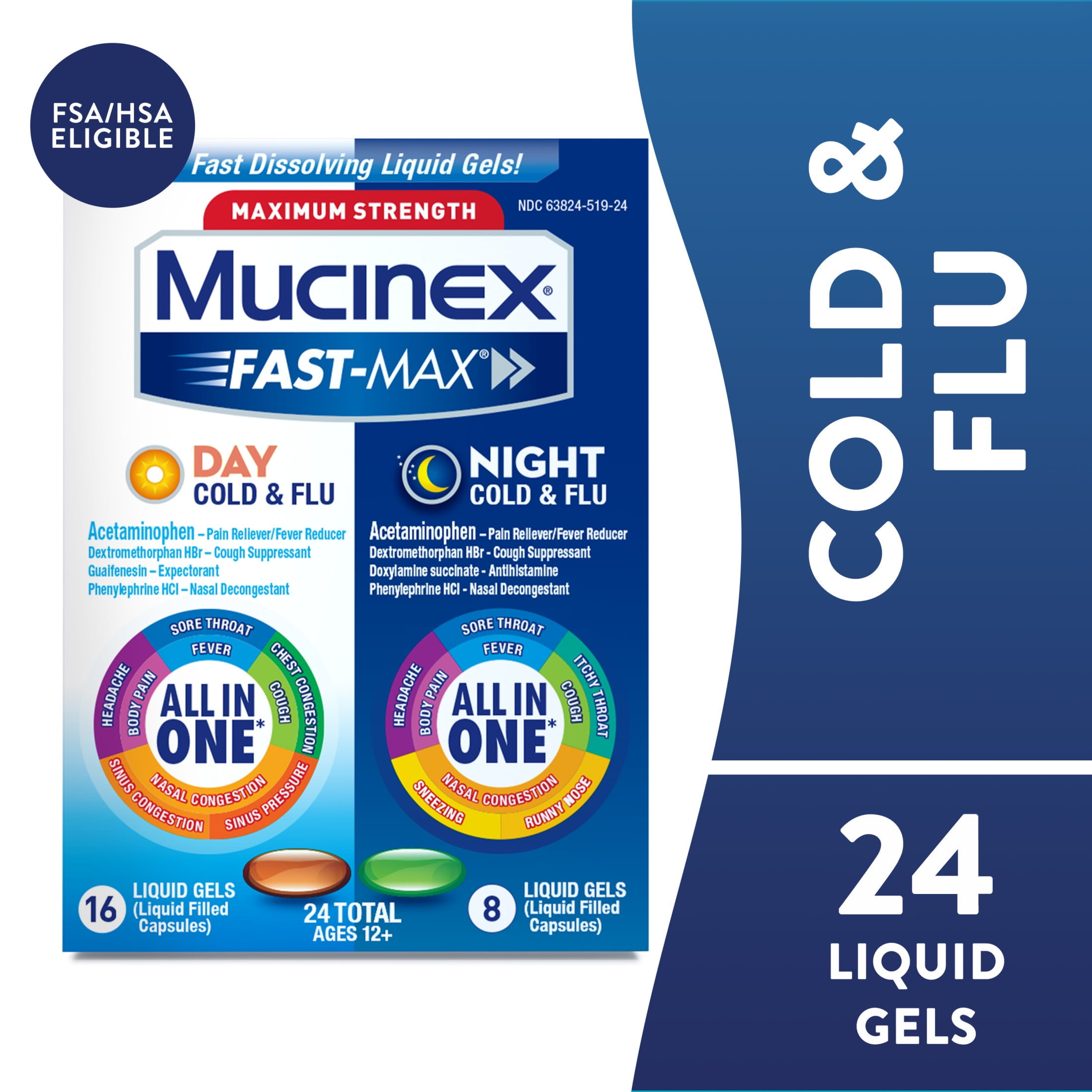 Mucinex Fast-Max Day Cold & Flu & Night Cold & Flu Medicine, OTC Cough ...