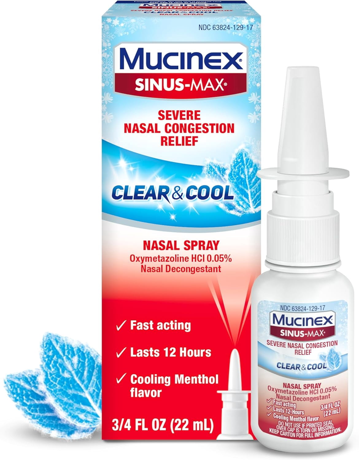Mucinex Sinus-Max Nasal Spray, 12 Hour Relief, Cooling Menthol, 0.75 Fl ...