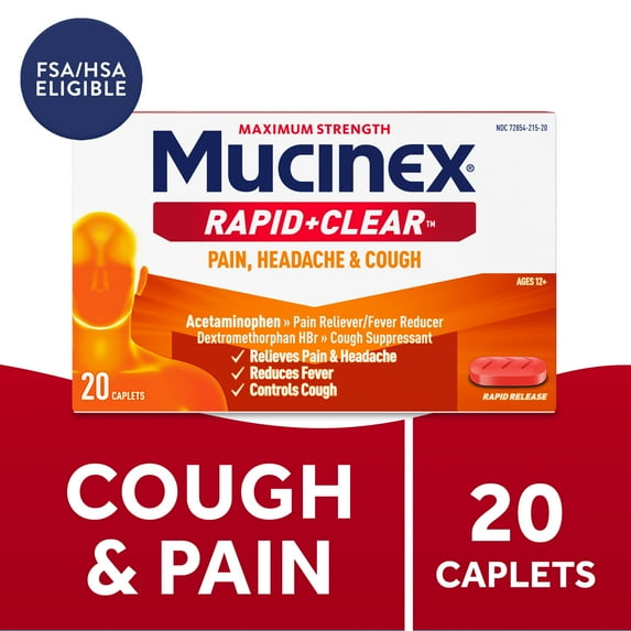 Mucinex Rapid Clear Cold and Cough Relief Caplets, Maximum Strength ...