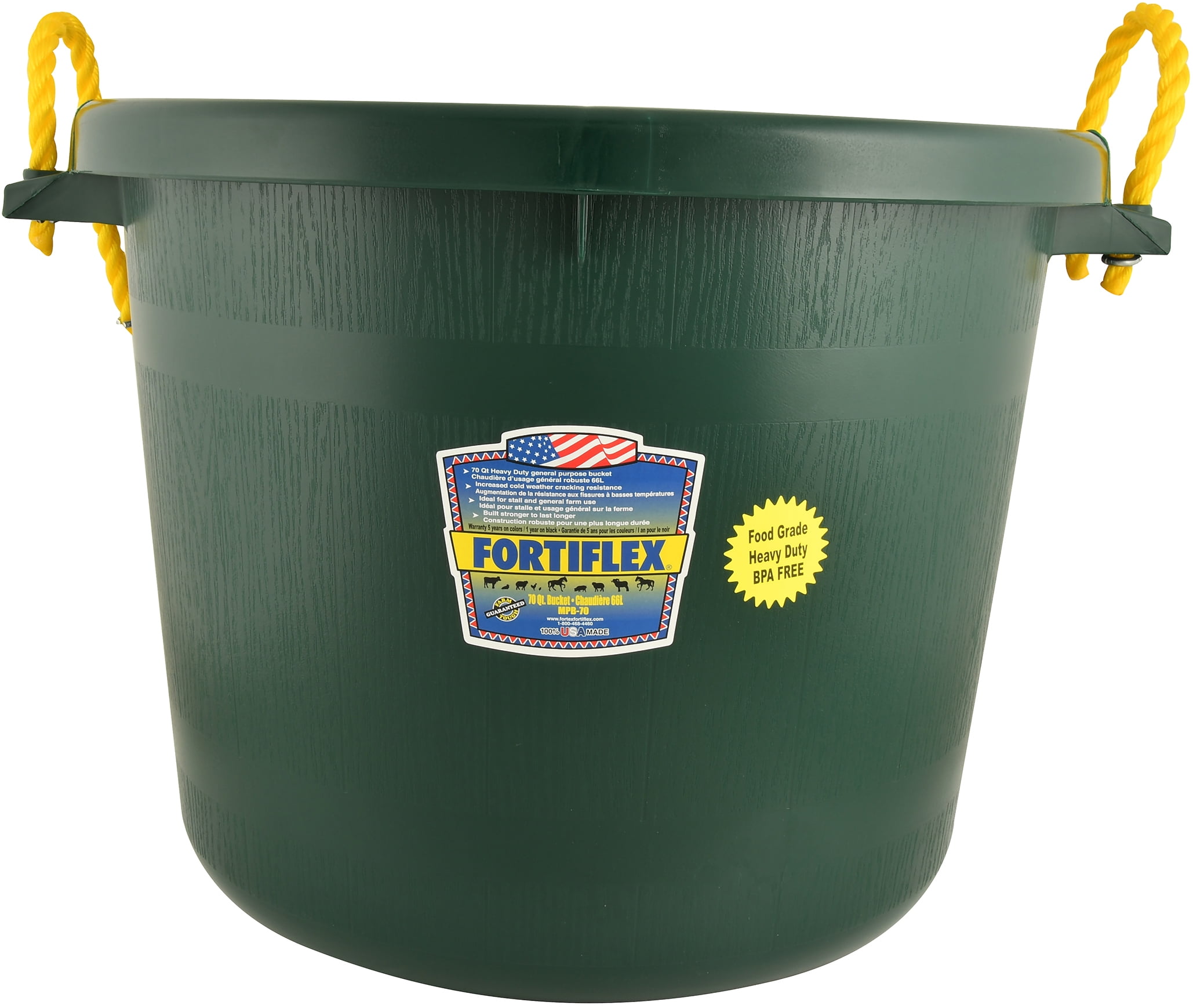 Fortiflex Large Plastic Round Muck Bucket with Rope Handles, 70 qt ...
