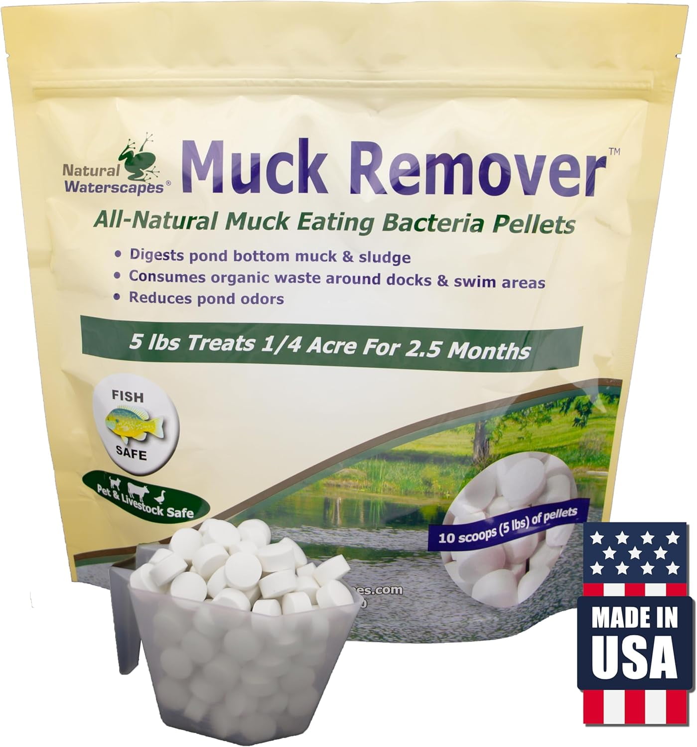 Muck Remover Pellets 5 lb (10 Scoops) | Pond Tablets Treat 1.25 Acres ...