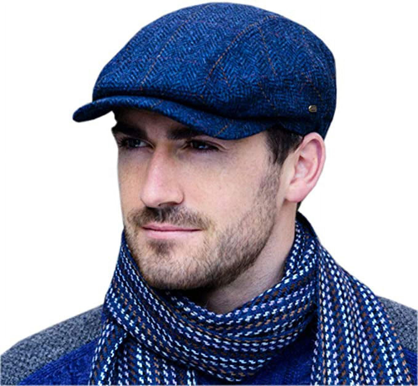Mucros Weavers Irish Flat Hat 100% Wool Tweed Men's Blue Herringbone ...