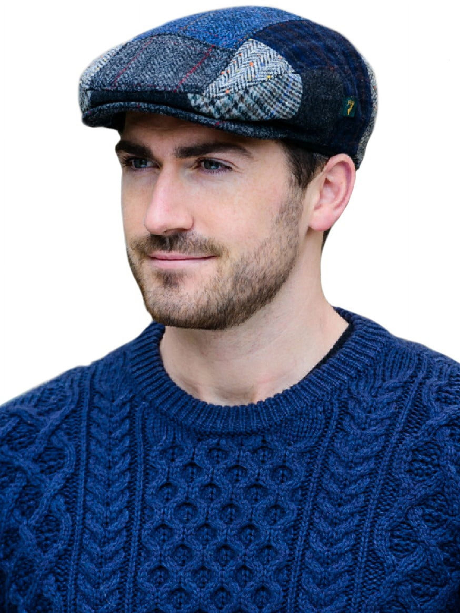 Mucros Weavers Irish Tweed Cap Patchwork Blue & Grey 100% Wool Tweed ...
