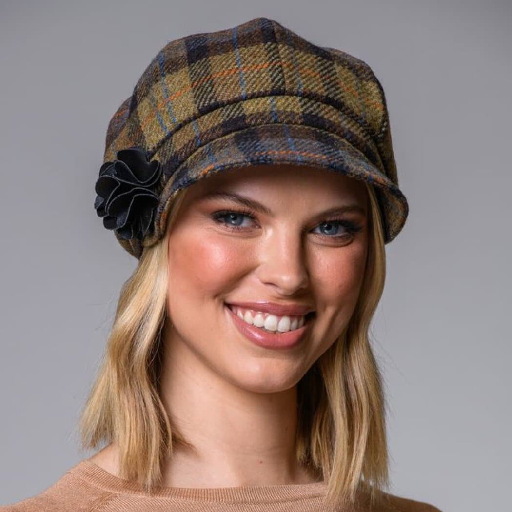 Mucros Weavers Ladies Irish Wool Newsboy Cap (Blue, Tan, Orange ...