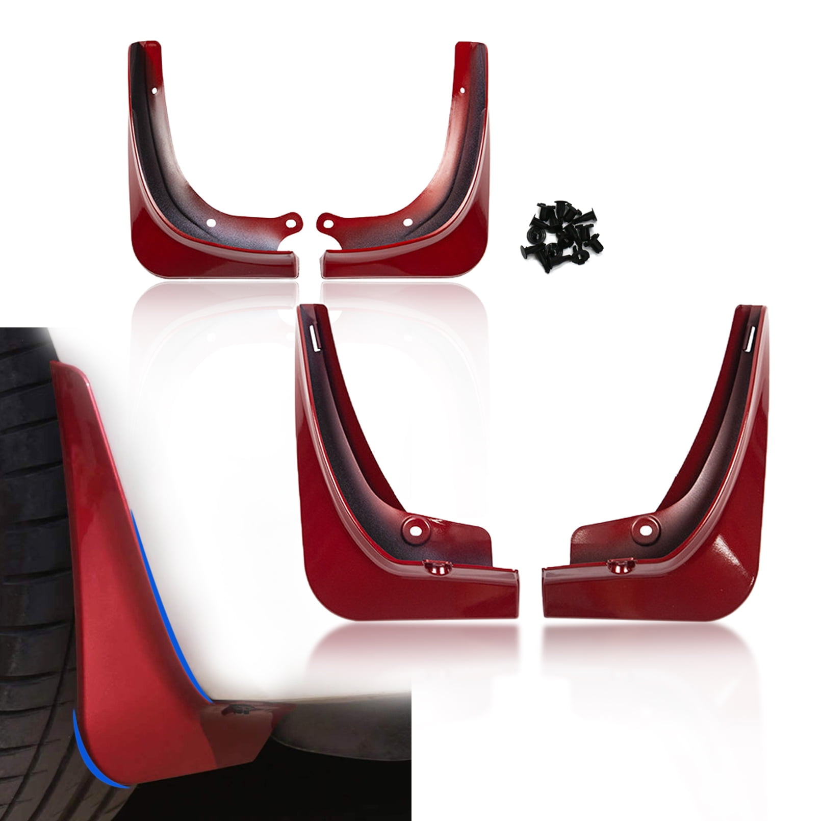 Mud Flaps Splash Guards Front & Rear (Glossy Red) For 2017-2023 Tesla ...