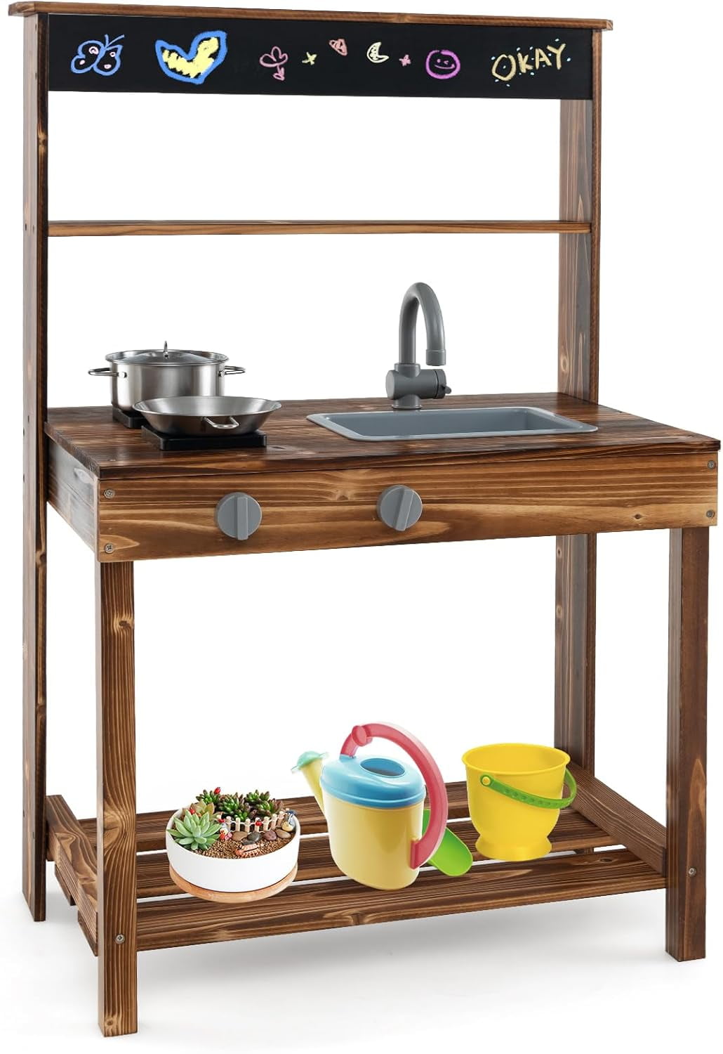 Mud Kitchen, Outdoor Play Kitchen with Stoves, Sink & Faucet ...