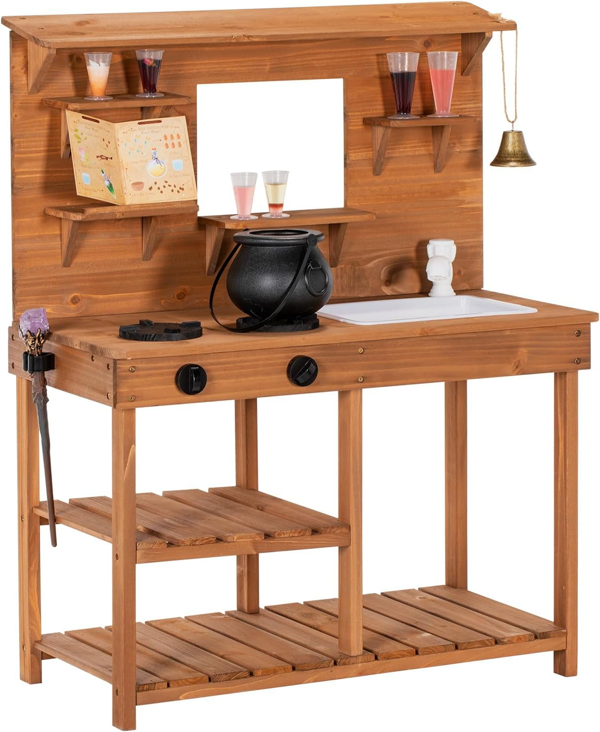 Mud Kitchen Playset for Kids, Wooden Magic Kitchen Set w/Wand, Recipe ...