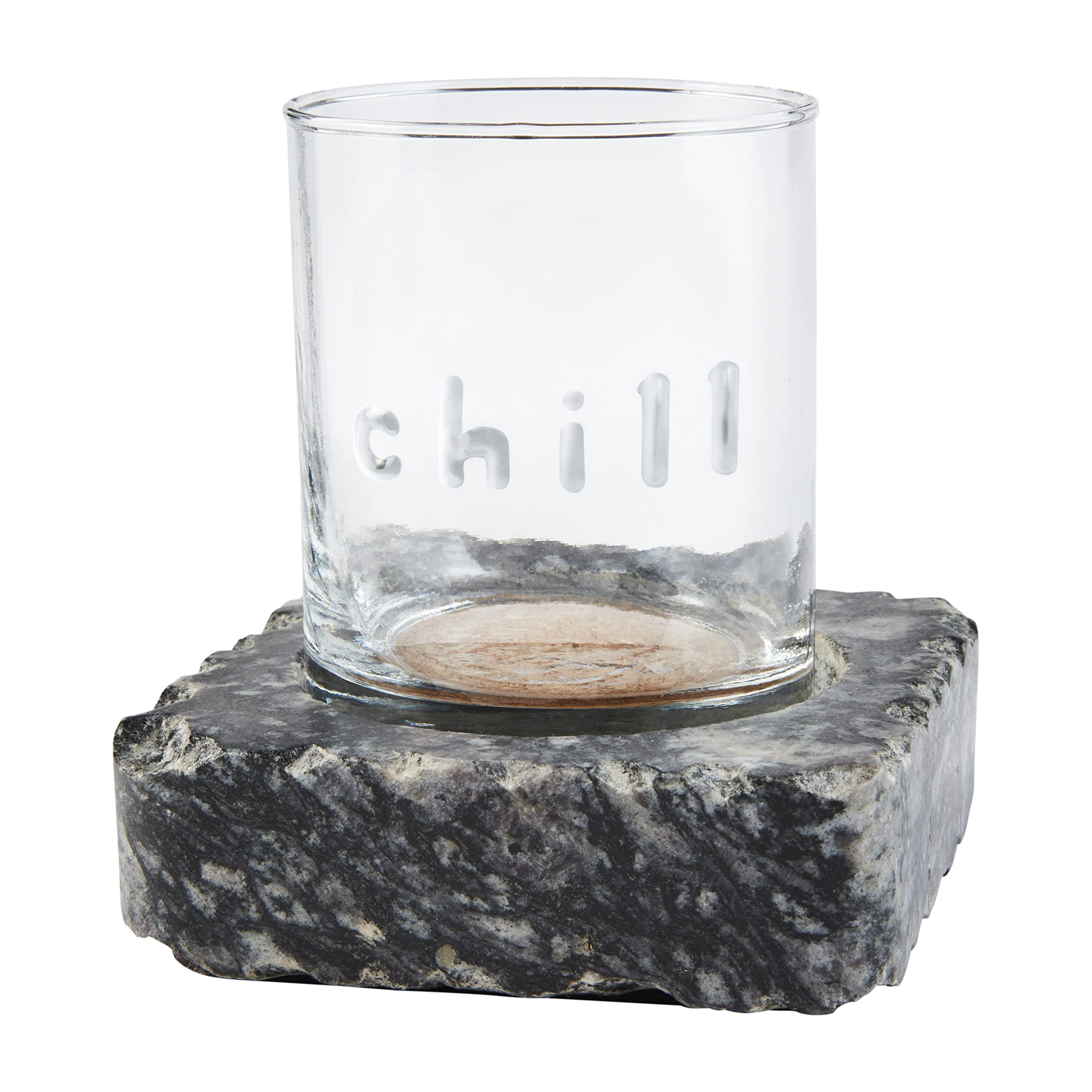 Mud Pie Black Dof With Granite Coaster, glass 8 oz | stone 4" x 4 ...