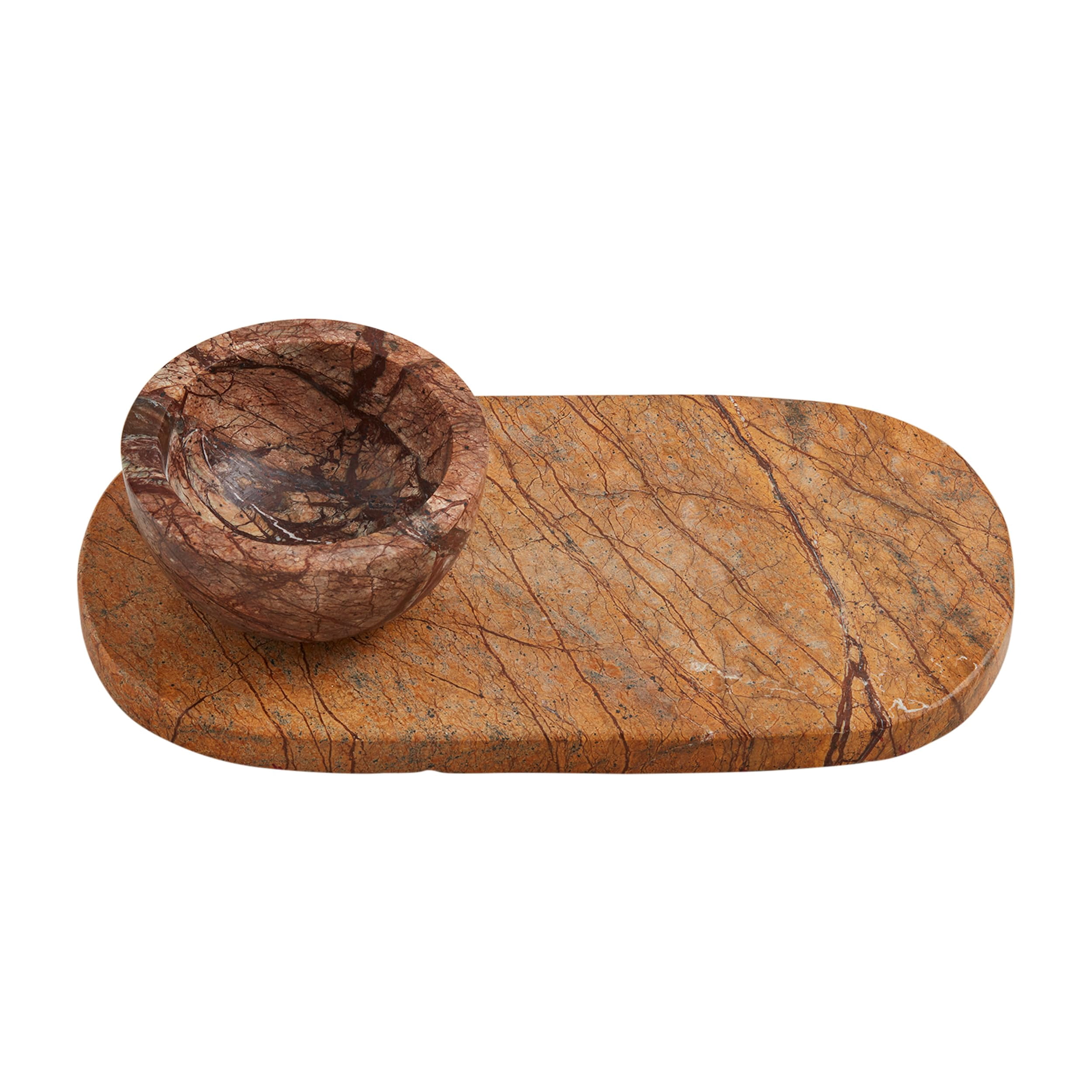 Mud Pie Brown Marble Tidbit Set, tray 4" x 8" | dip 2" x 3" dia ...