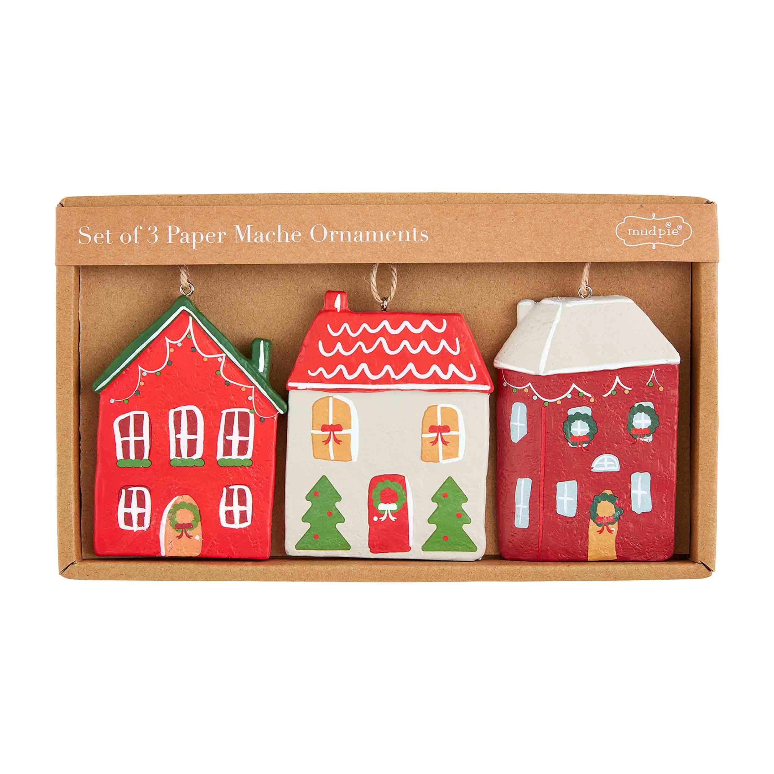 Mud Pie Paper Mache Home Christmas Ornament Set, 3 1/2" x 2 1/2 ...