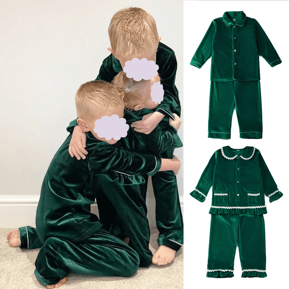 Mudbala Green Christmas Pajamas Kids Girls Ruffle Fashion Pjs Matching ...