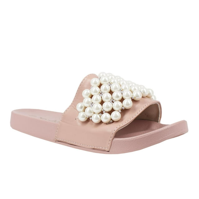 Mudd Women's Imitation Pearl Embellished Pool Slide - Walmart.com