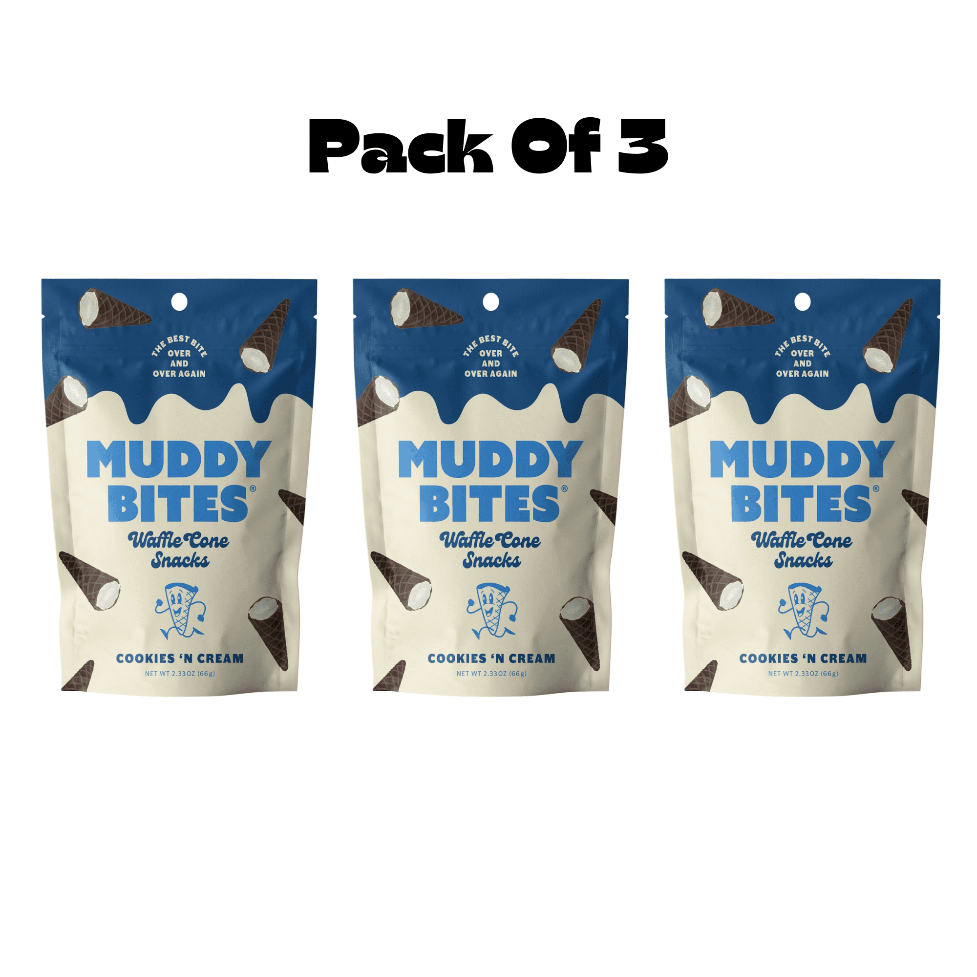 Muddy Bites Cookies 'N Cream Waffle Cone Snacks, 2.33 oz(PACK OF 3 ...