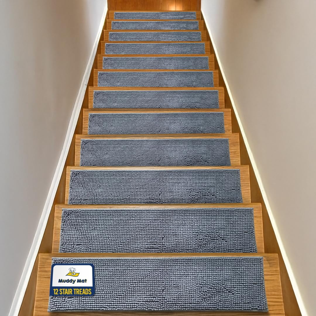 Muddy Mat® Pack of 12 - Soft Chenille Stair Treads Non-Slip Reusable ...