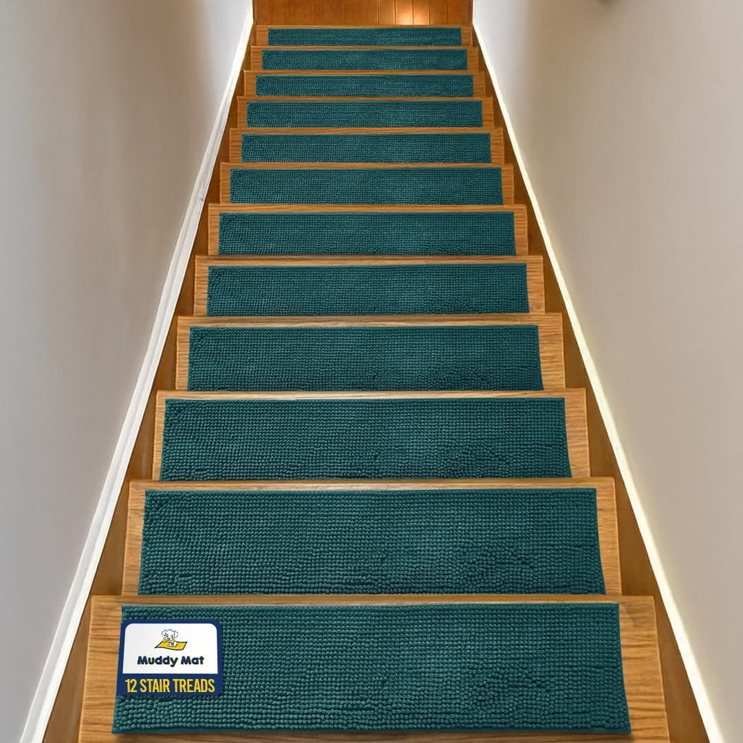 Muddy Mat® Pack of 12 - Soft Chenille Stair Treads Non-Slip Reusable ...
