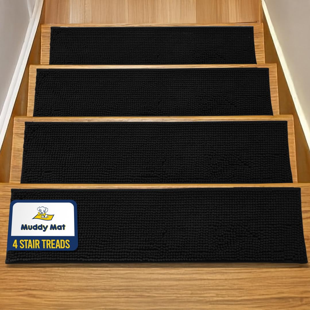 Muddy Mat® Pack of 4 - Soft Chenille Stair Treads Non-Slip Reusable ...