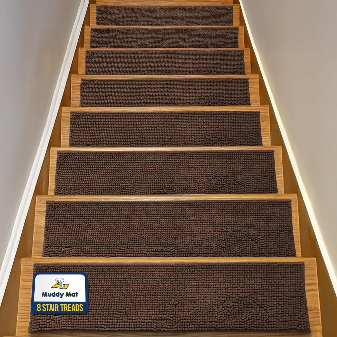 Muddy Mat® Pack of 8 - Soft Chenille Stair Treads Non-Slip Reusable ...