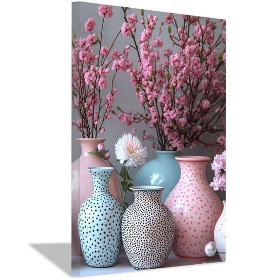 Mudket Pink and Blue Vases with Cherry Blossoms Canvas Wall Art, Framed ...