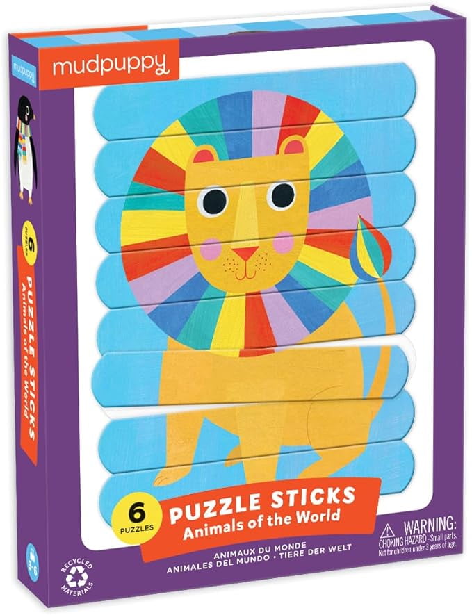 Mudpuppy Animals of The World Puzzle Sticks, 24 Double-Sided Sticks ...