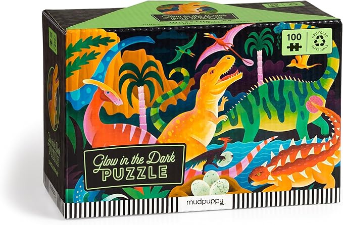 Mudpuppy Dinosaur Park – 100 Piece Glow in The Dark Jigsaw Puzzle with ...