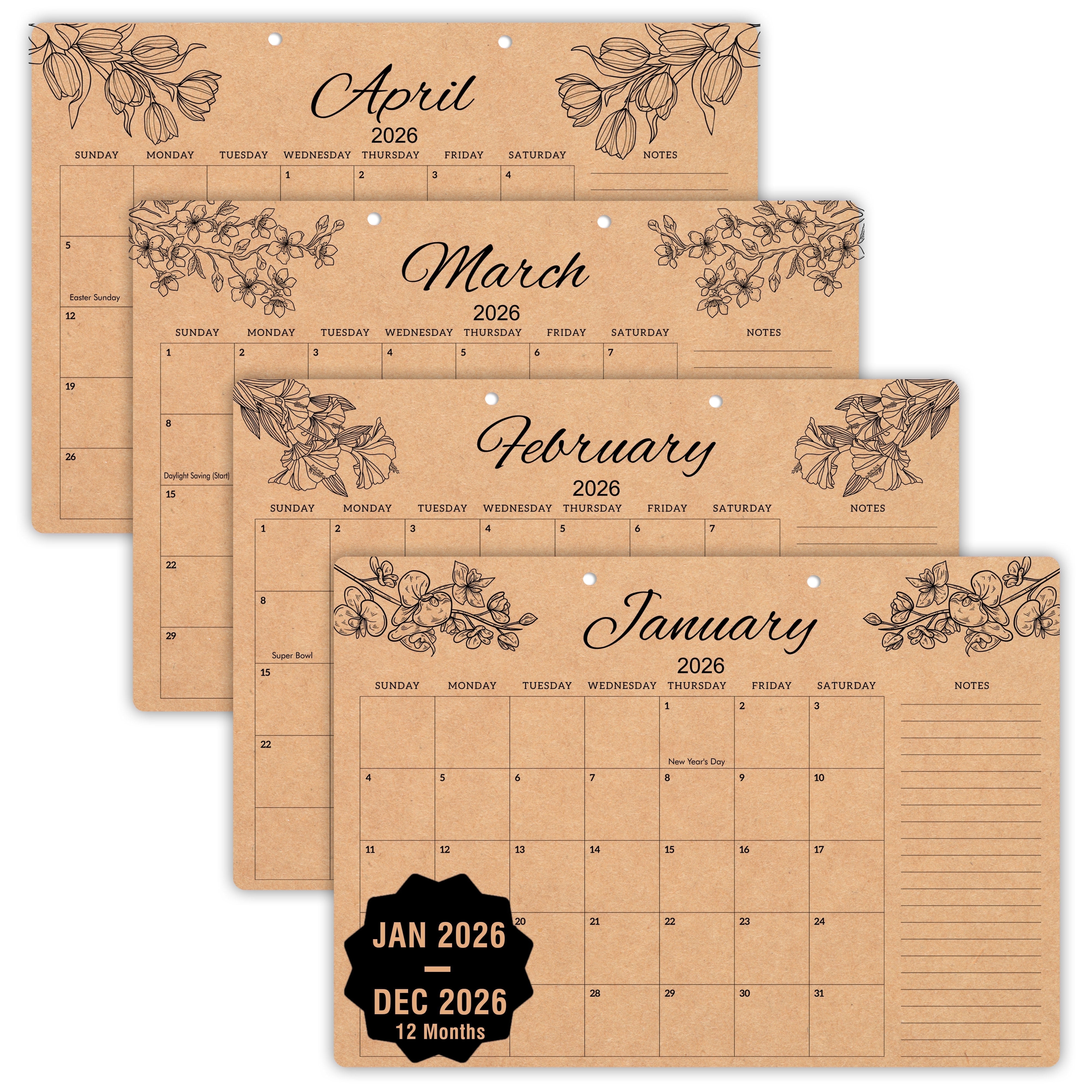 Mudrit 2024 Large 12" X 17" Desk Calendar, Monthly Wall Calendar for ...