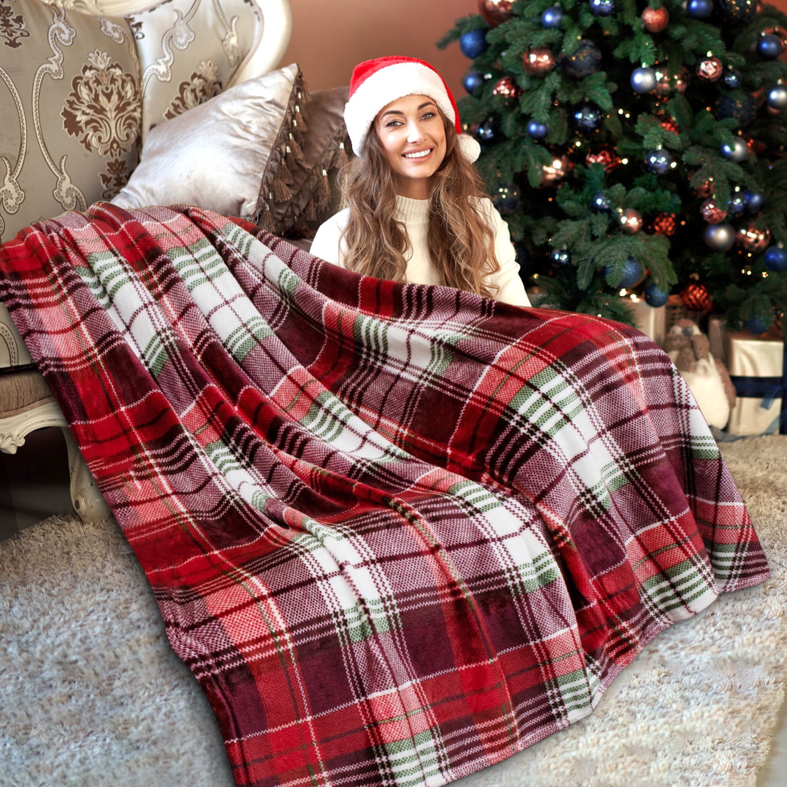 Muecwrye Christmas Blanket, Super Soft Christmas Prints Fleece Blanket ...