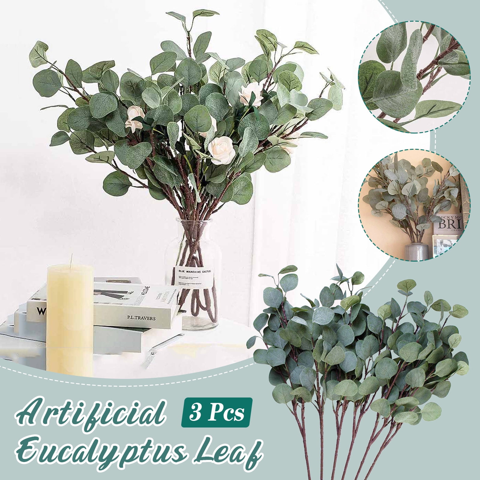 Muecwrye Eucalyptus Garland, 3 Pcs Artificial Eucalyptus Stem with Leaf ...