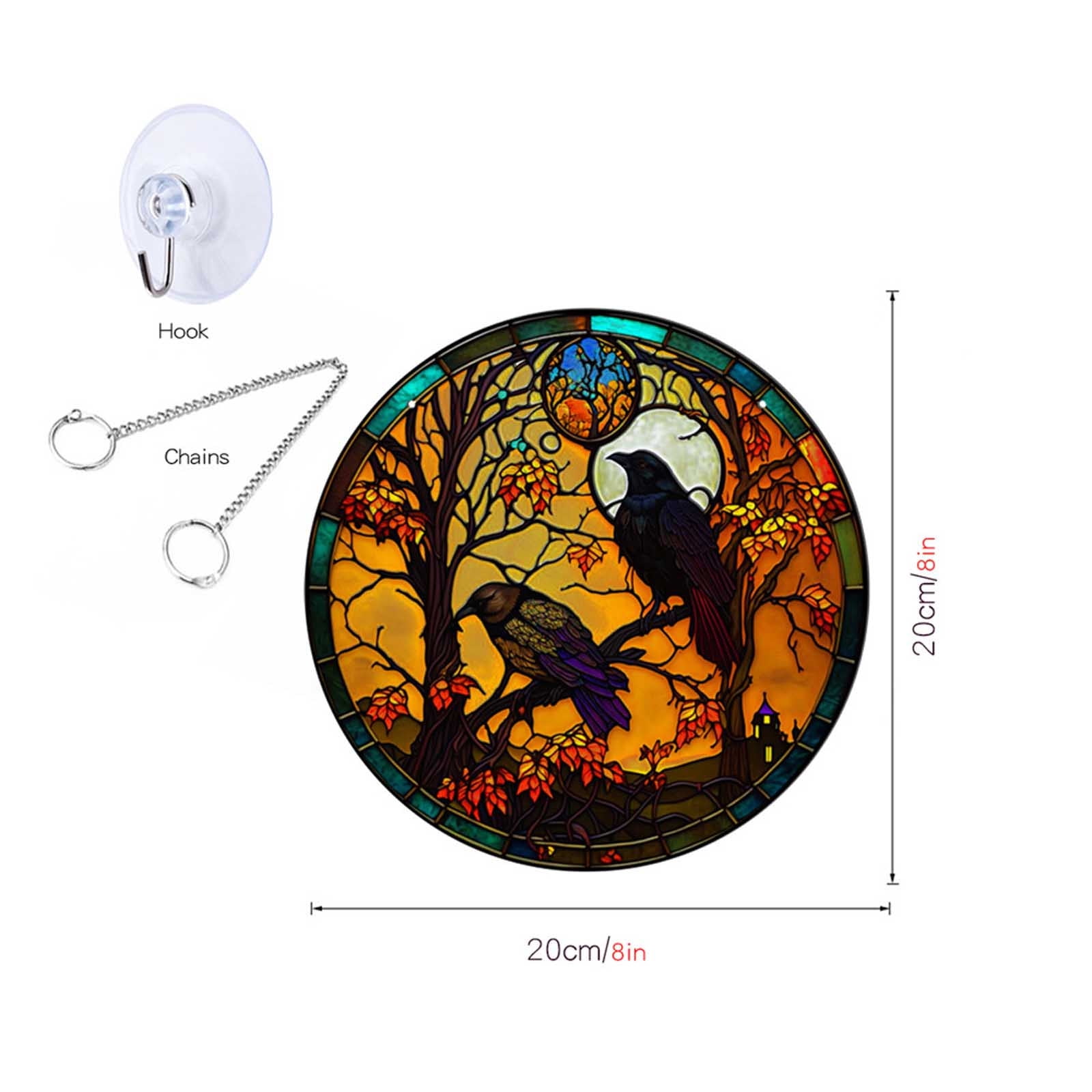Muecwrye Halloween Decorations, Crows Stained Acrylic Window Hanging ...