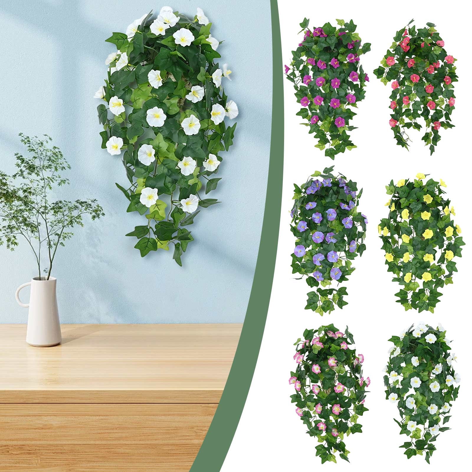 Muecwrye Morning Glory Hanging Flowers 2.13FT, Artificial Blue Purple ...