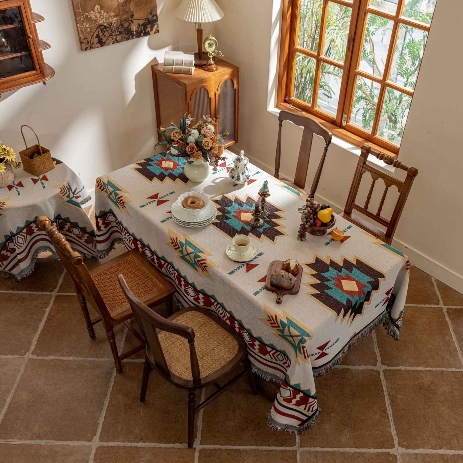 Muecwrye Tablecloth, Bohemian Style Tablecloth, Cotton Yarn Tassel ...