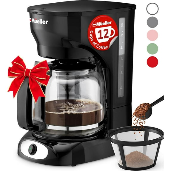 Mueller 12-Cup Drip Coffee Maker - Borosilicate Carafe, Auto-Off ...