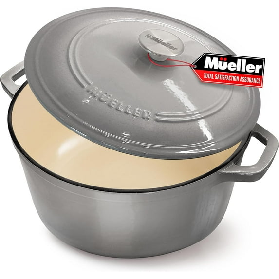 Mueller 6 Quart Enameled Cast Iron Dutch Oven Heavy-Duty Casserole and ...