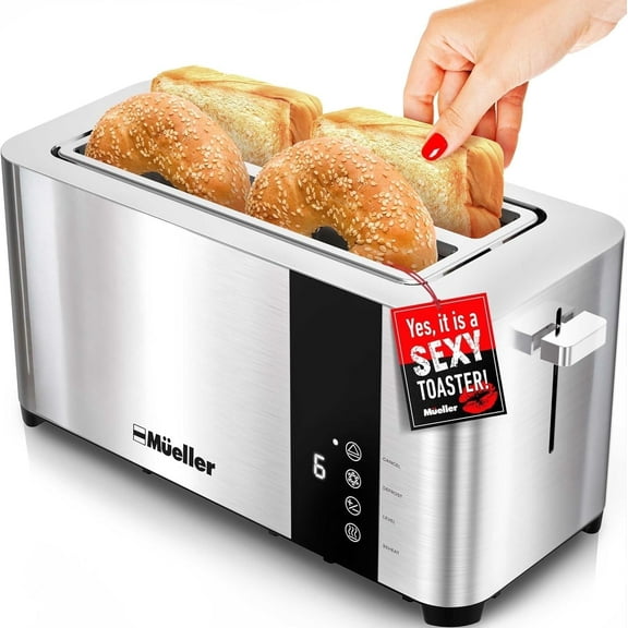Toaster 4 Slice with Countdown Timer, Extra Wide Slots for Bagels and ...