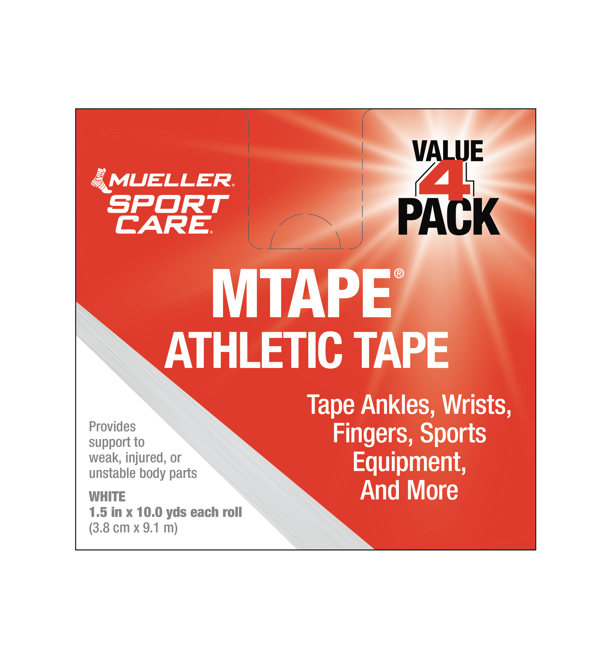 Mueller MTape Athletic Tape, 4 Pack, White, 10yd - Walmart.com