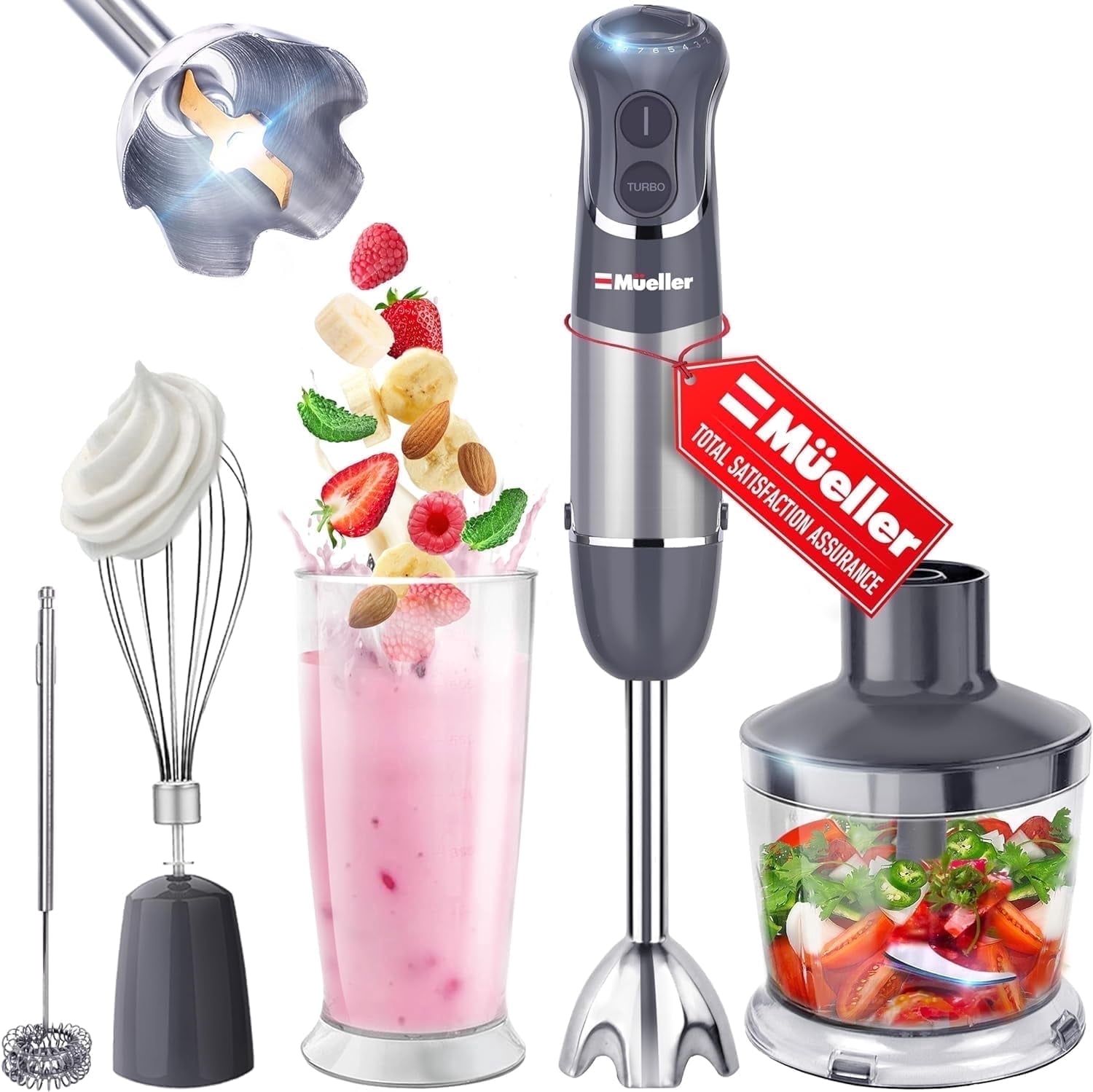 Mueller Home Immersion Blender 800W 5-in-1 Stick Blender with Whisk ...