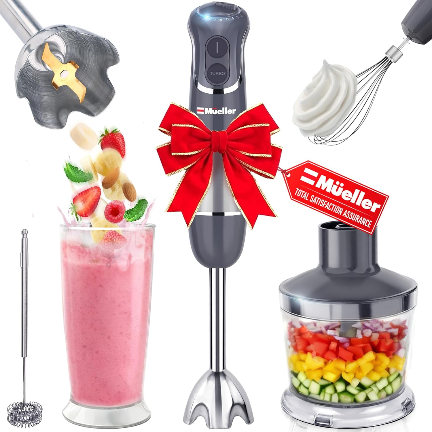 Mueller Multistick 5-in-1 Immersion Blender Handheld,12 Speed Hand ...