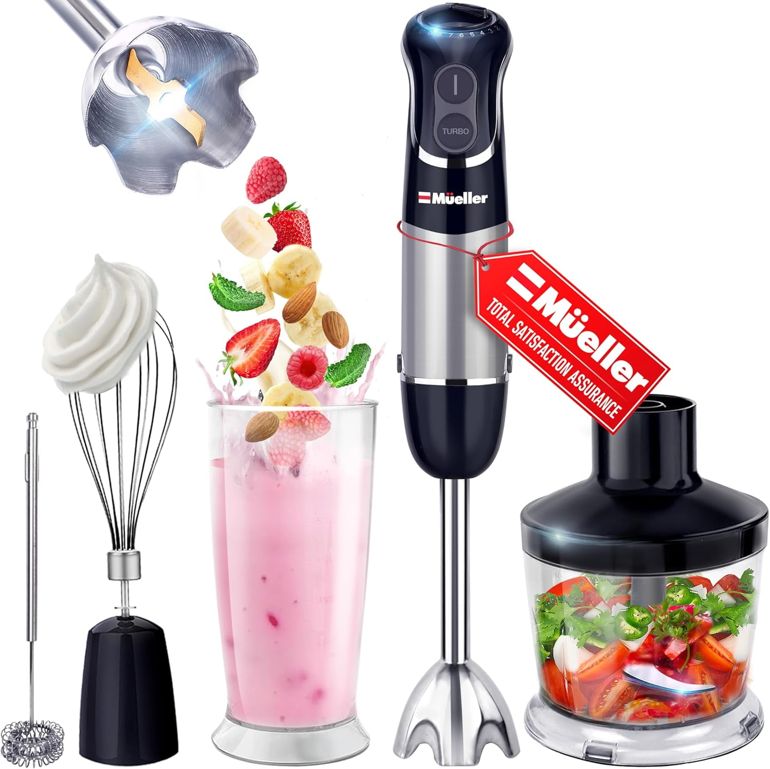 Mueller Multistick 800W 5-in-1 Immersion Blender Handheld, 12 Speed ...