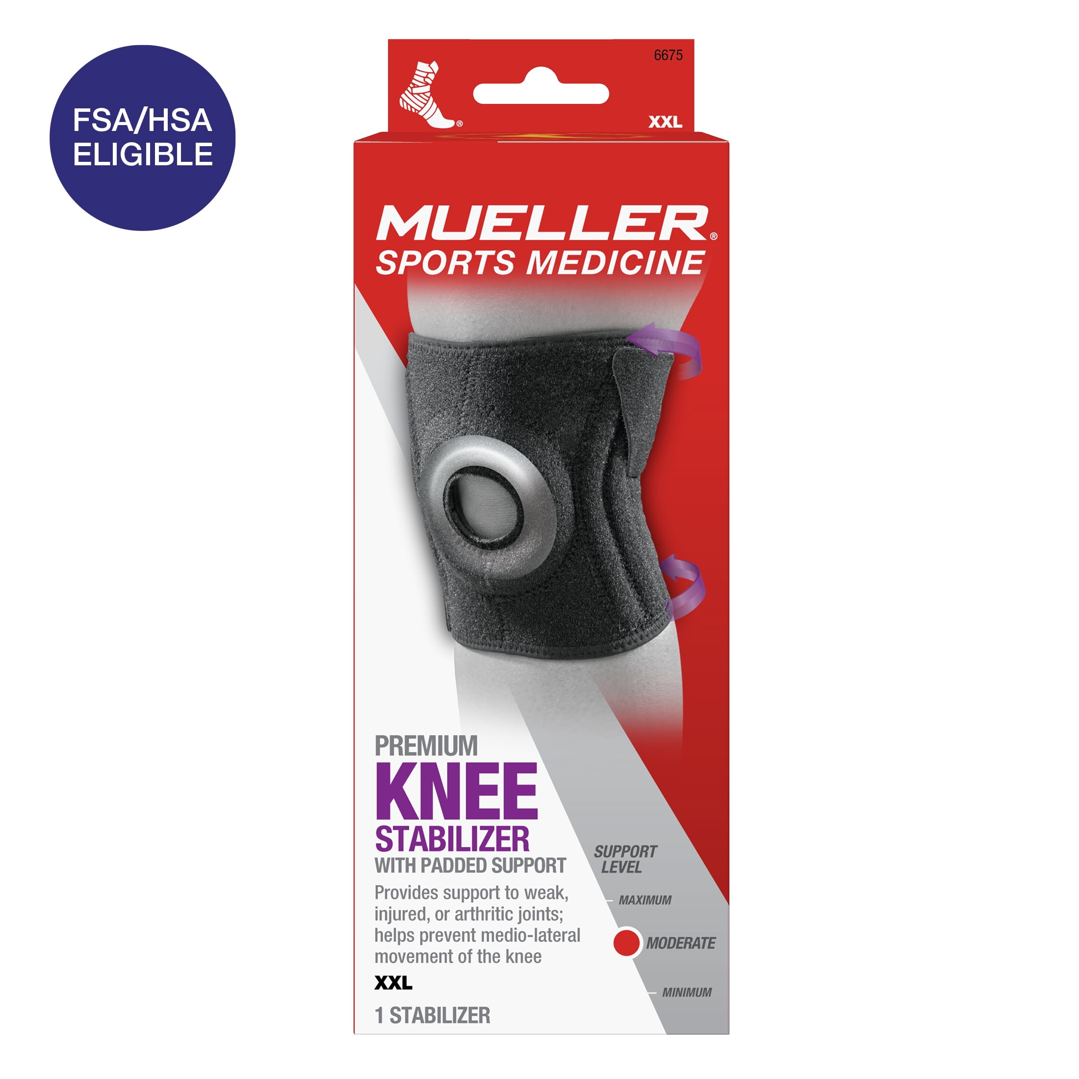 Mueller Premium Knee Stabilizer with Padded Support, Black, XXL HSA/FSA ...