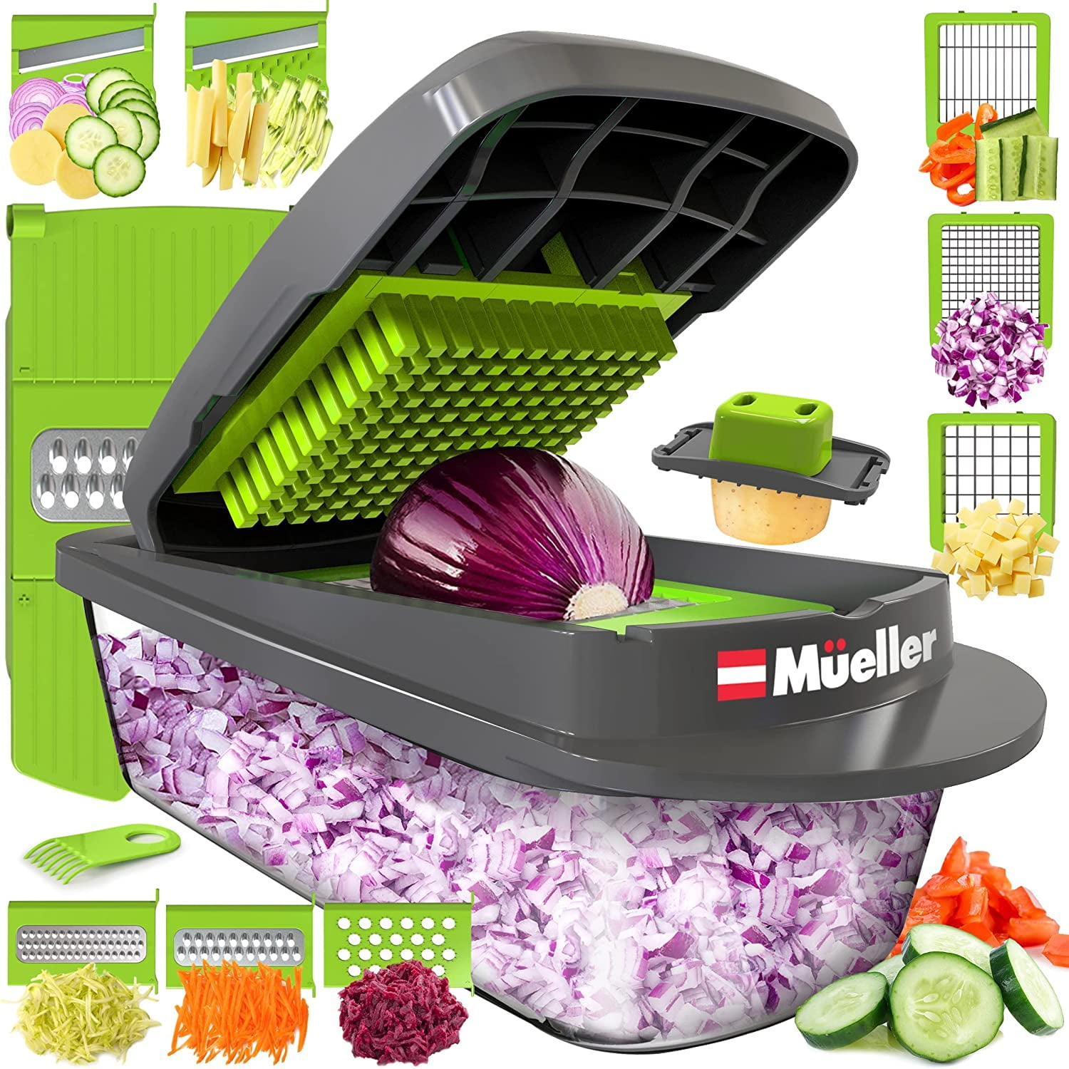 Mueller Pro Series 10 in 1 8 Blade Vegetable Slicer Onion Mincer Chopper Potato Dicer Food Grater with Container Walmart
