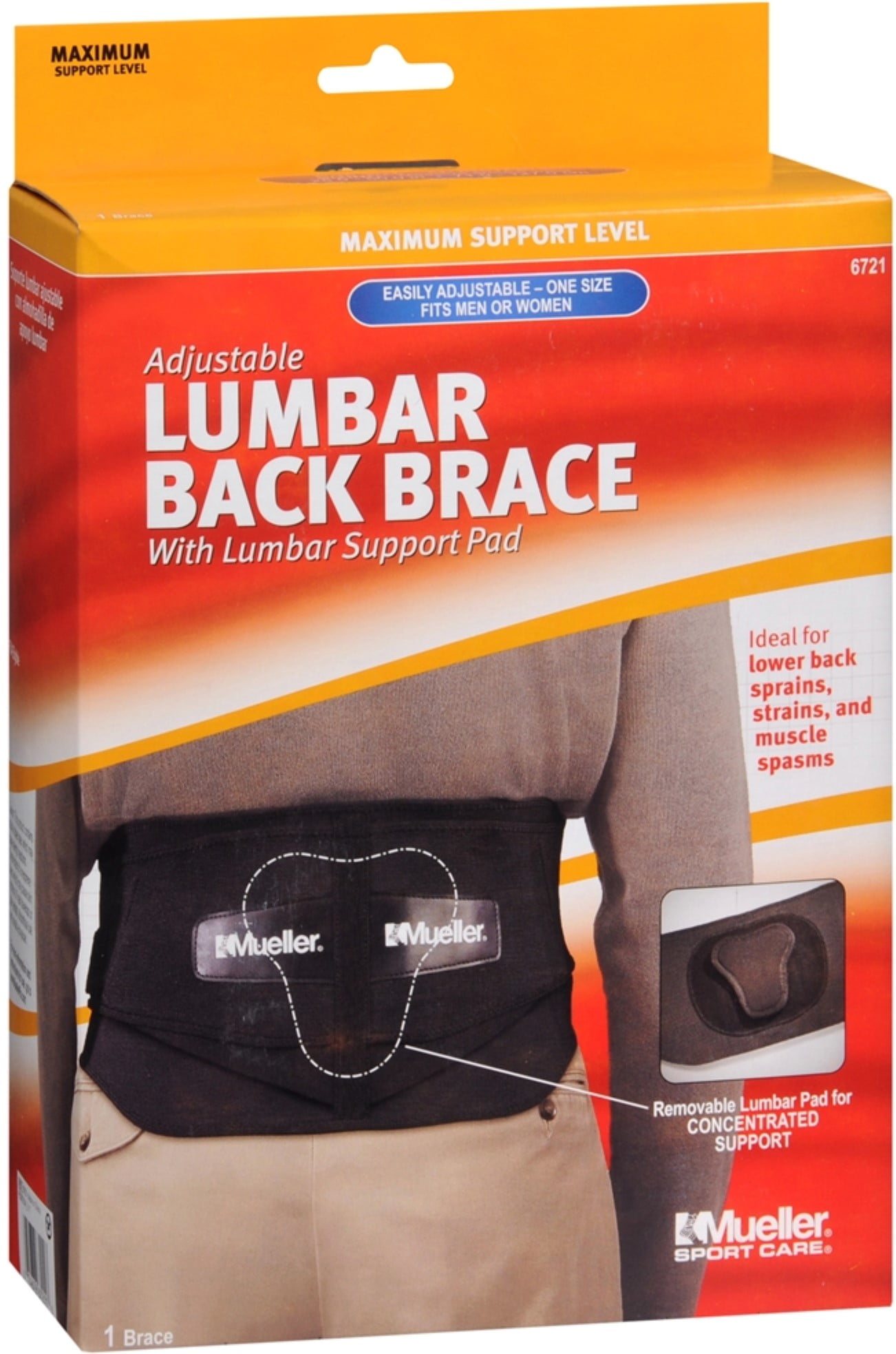 Mueller Sport Care Adjustable Lumbar Back Brace One Size [6721] 1 Each ...