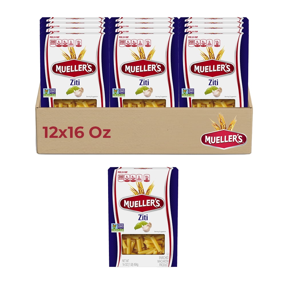 Mueller’s Ziti (12-Pack, 16 oz Each) – Authentic Italian-Style Pasta – This classic tube-shaped ...