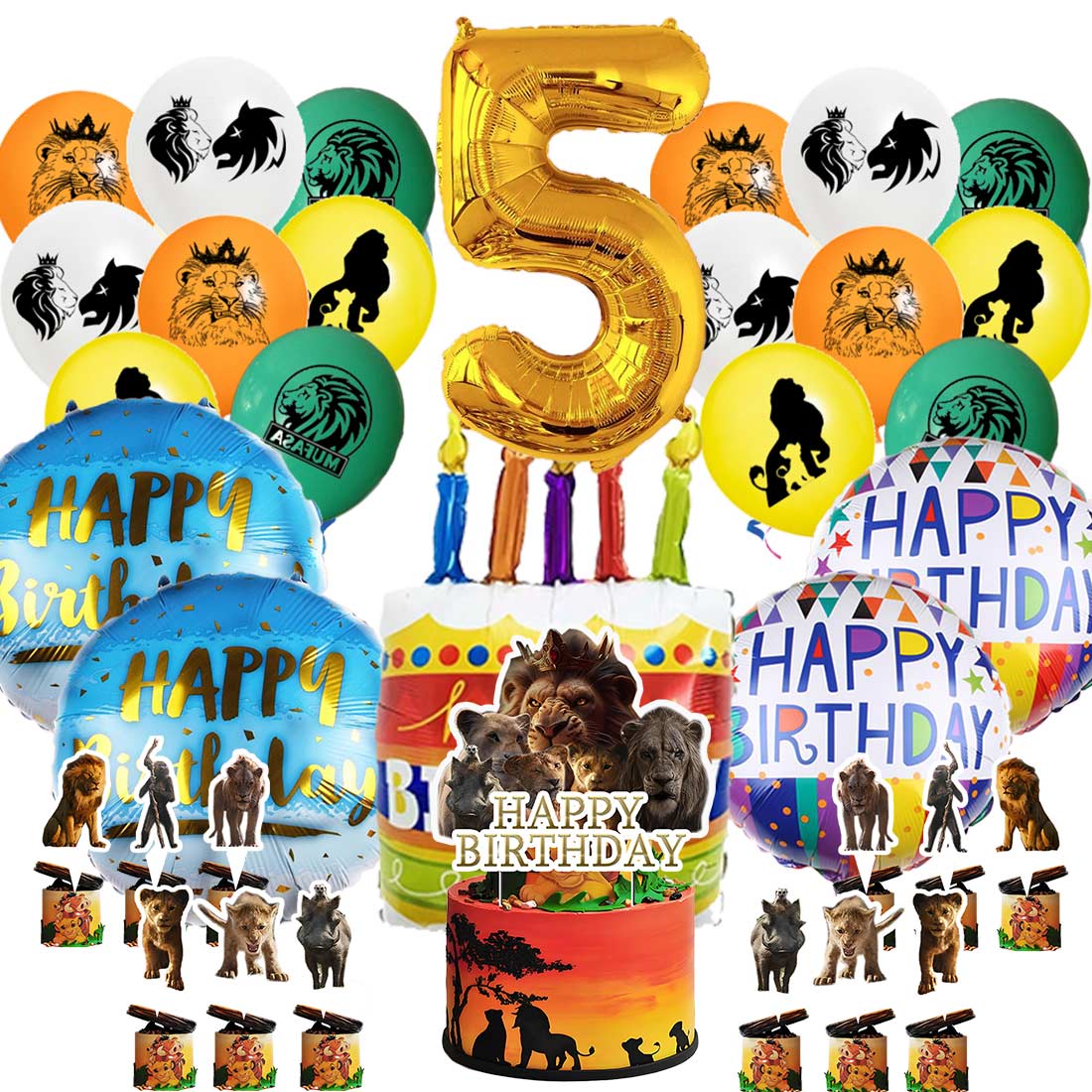 Mufasa Party Supplies 5th Decor Kit Balloons Birthday Cake Topper ...