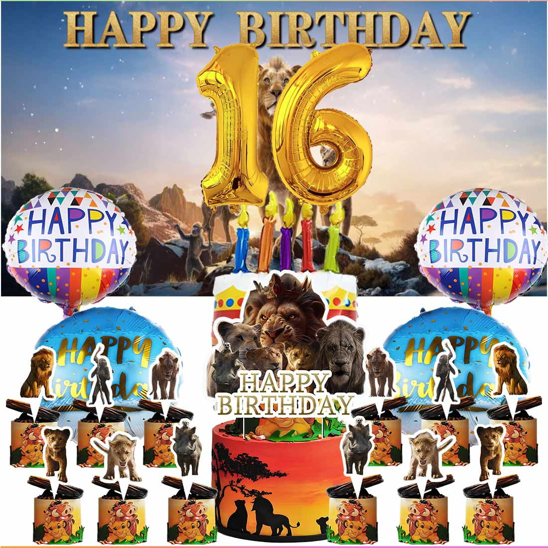 Mufasa Party Supplies Decor 16th Kit Balloons Birthday Cake Topper ...