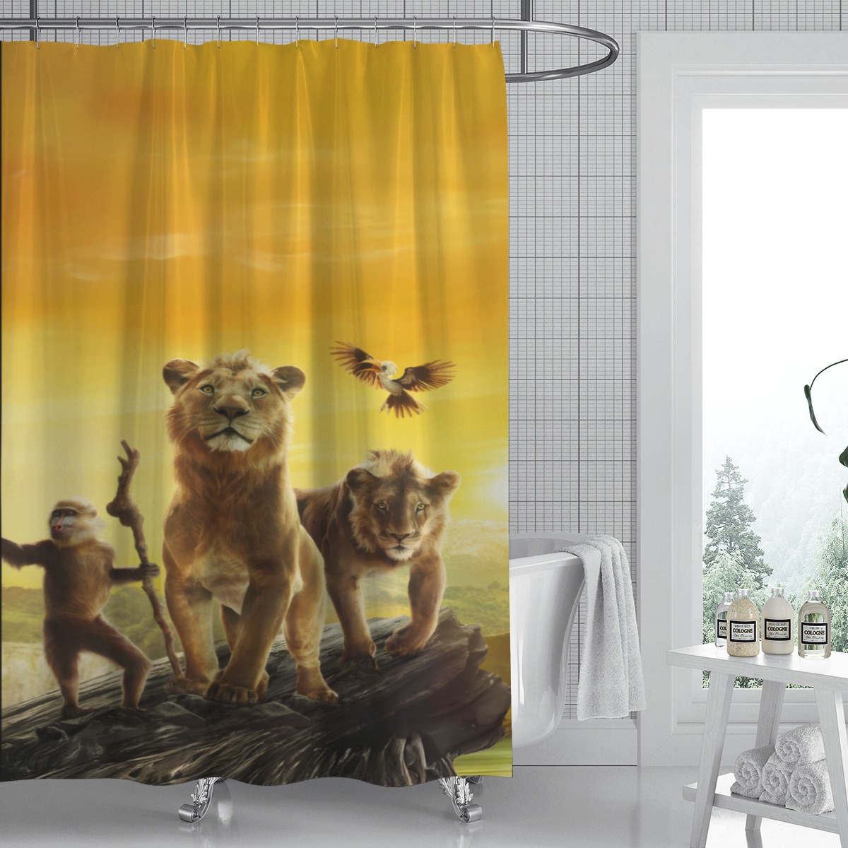 Mufasa shower curtain displays an eye-catching design, is waterproof ...