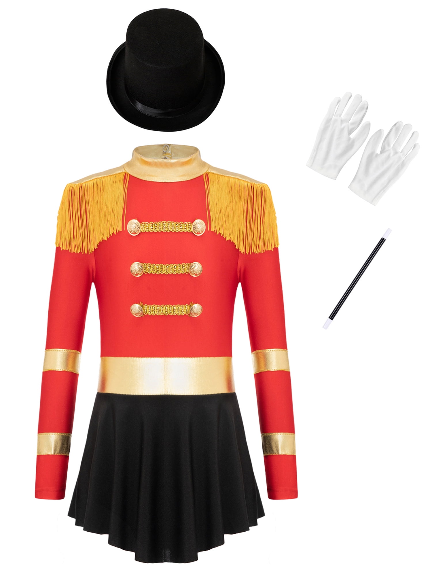 Mufeng 3Pcs Girls Ringmaster Circus Magician Costume Fringed Leotard Dress with Wand Hat Gloves ...
