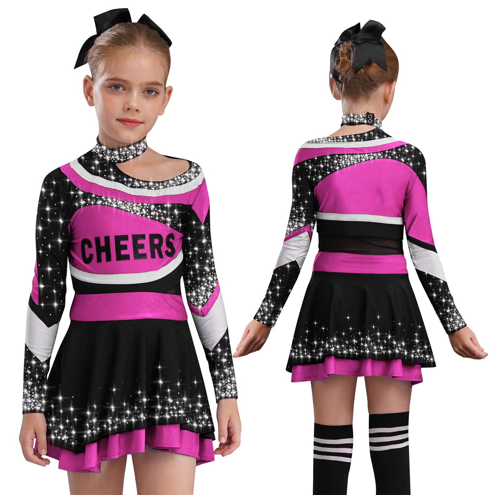 Mufeng Big Girls Cheer Uniform Set Crop Top with Skirt Set Cheerleading ...