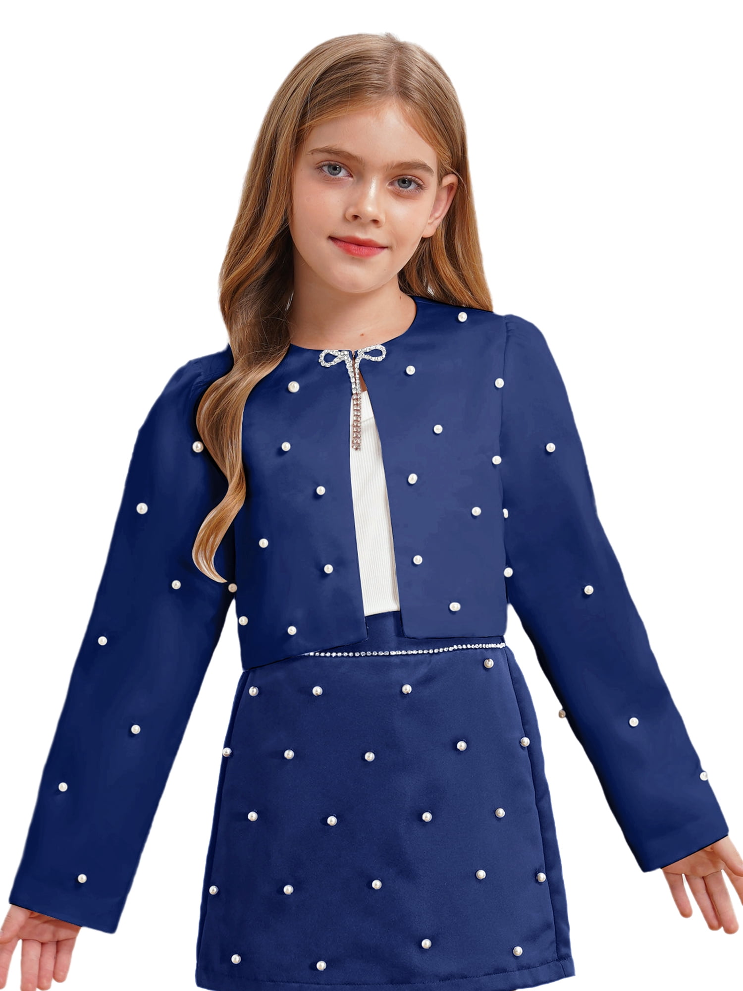 Mufeng Girls Satin Cropped Cardigan Bolero Flower Girl Jacket for Wedding Bridesmaid Party ...