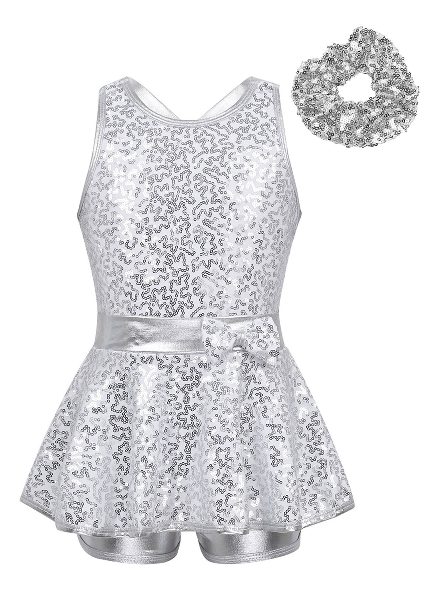 Mufeng Girls Shiny Sequins Dance Dress Leotard Unitard Performance ...