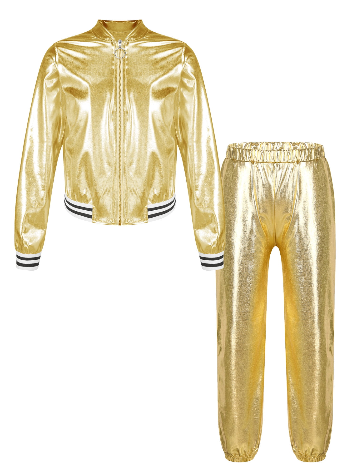 Mufeng Kids Boys Girls Shiny Metallic Bomber Jacket and Jogger Pants ...
