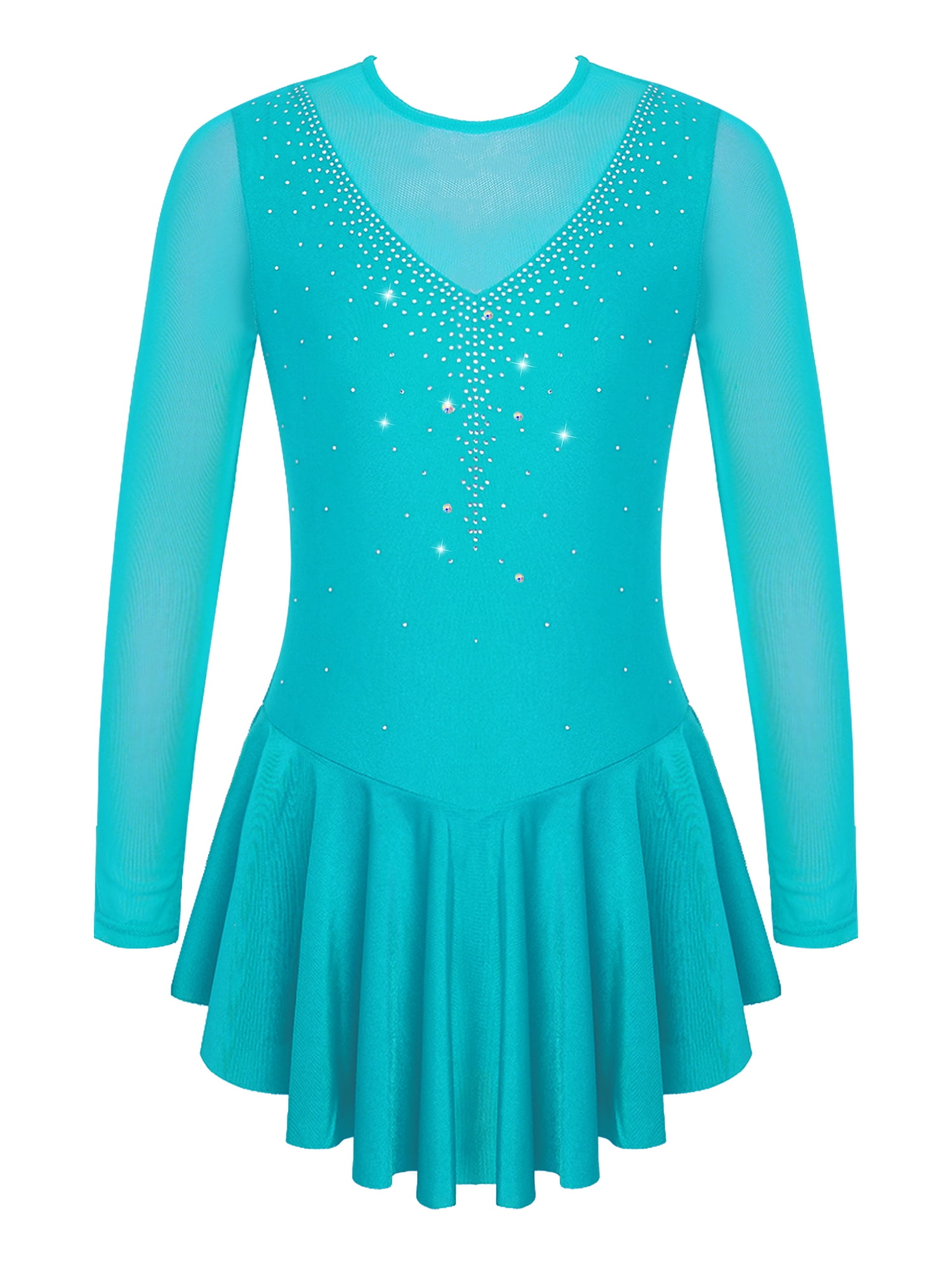 Mufeng Kids Girls Figure Skating Dress Professional Gymnastic Leotard Dress Long Sleeve Mesh ...